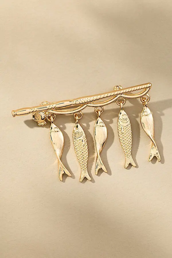 Anthropologie Fish Safety Pin Brooch - Gold