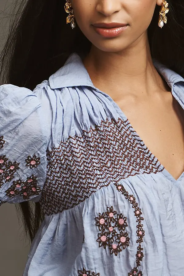 Anthropologie Short-sleeve Embroidered Top