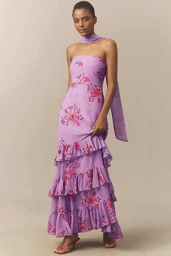 Bhldn Molly Strapless Maxi Dress - Electric Lilac Floral