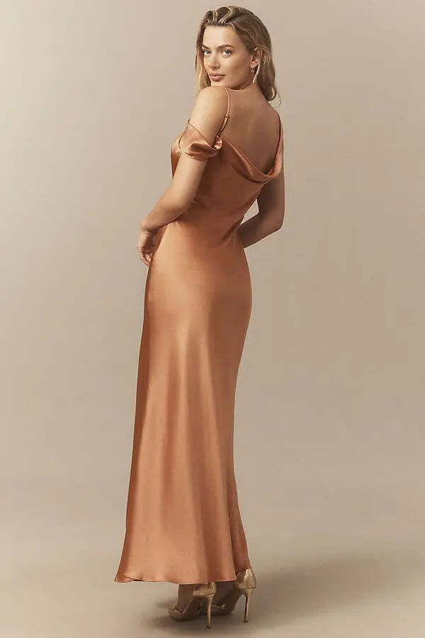 Bhldn Abigail Asymmetric Cowl-neck Maxi Dress - Copper