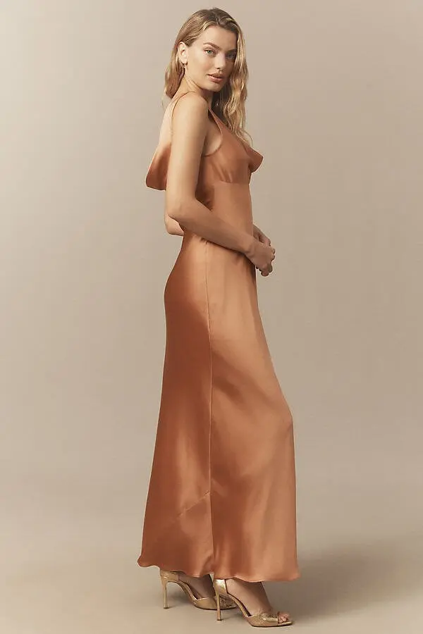 Bhldn Abigail Asymmetric Cowl-neck Maxi Dress - Copper