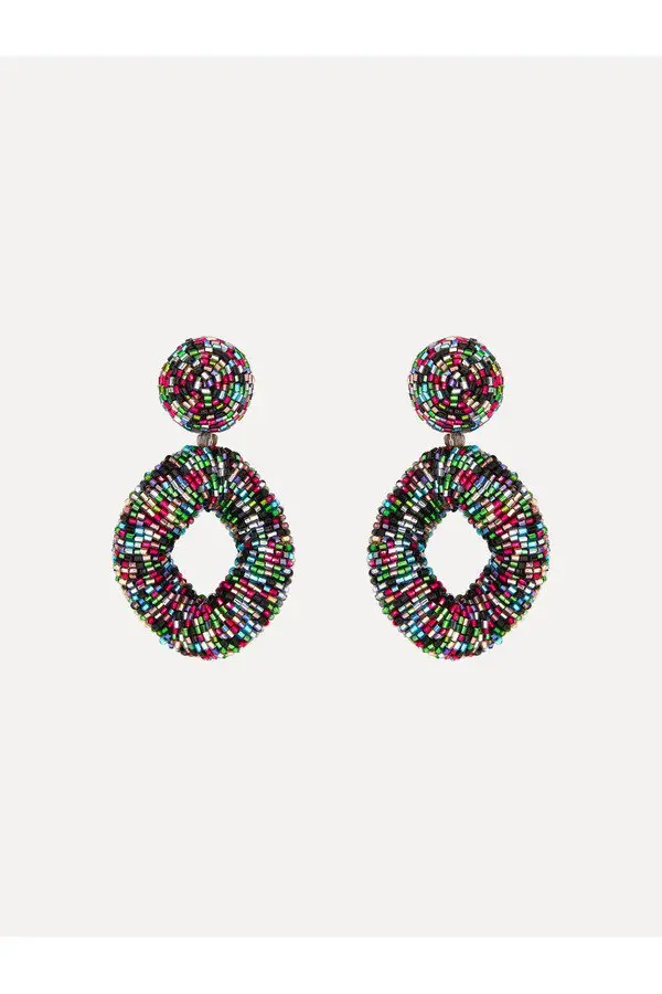 Oscar De La Renta Beaded Drop Clip-on Earrings - Black