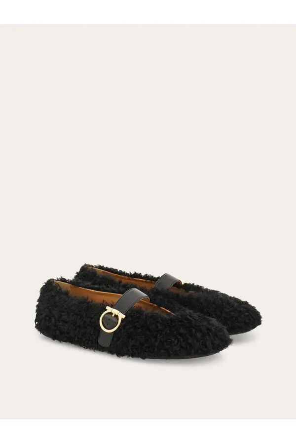 FERRAGAMO Shearling Ballet Flat - Black
