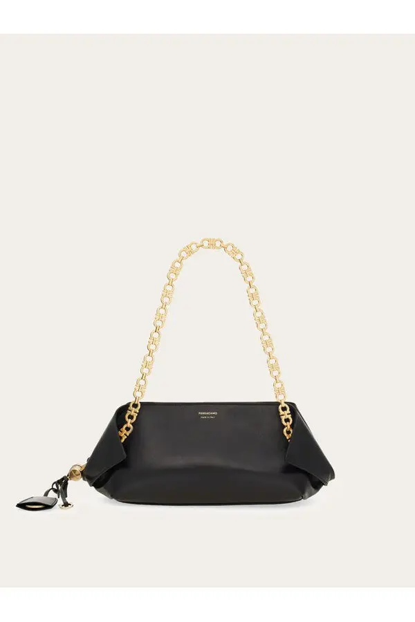 FERRAGAMO Gancini Chain Shoulder Bag - Black
