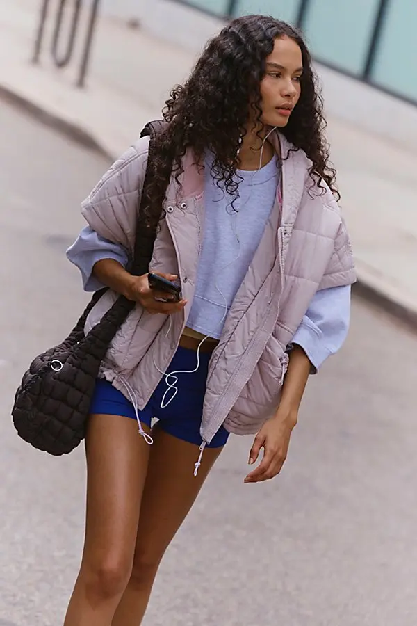Free People Quilted Insulated Poncho Jacket - Pearl