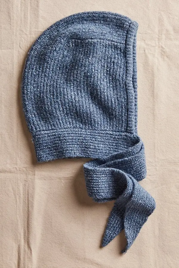 Free People Knit Bonnet With Self-tie Closure - Denim Blue