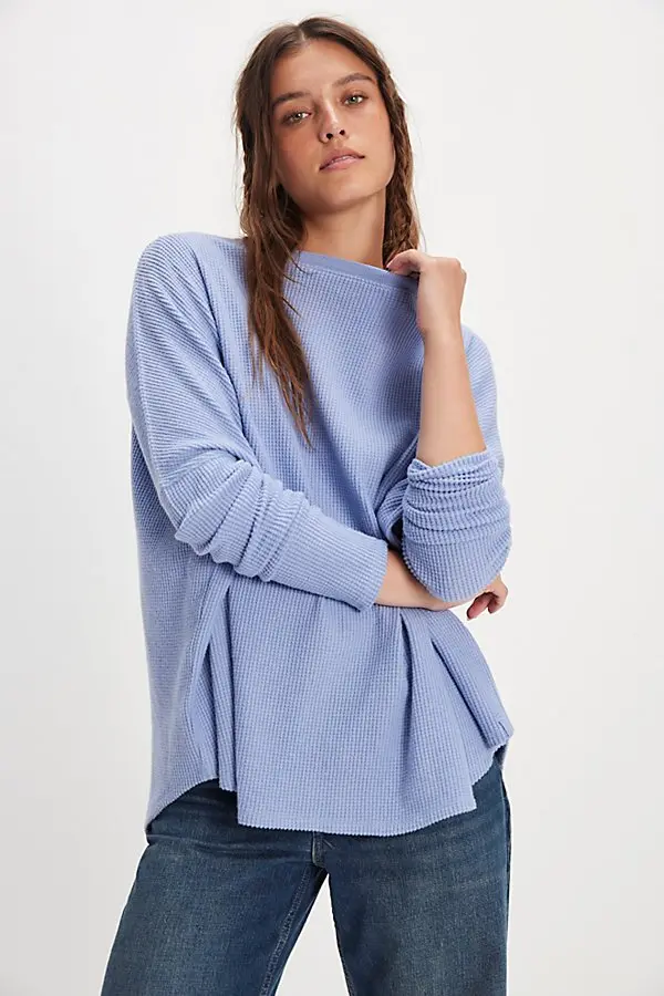 Free People We The Free Latte Blues Thermal Top - Dawn Breeze
