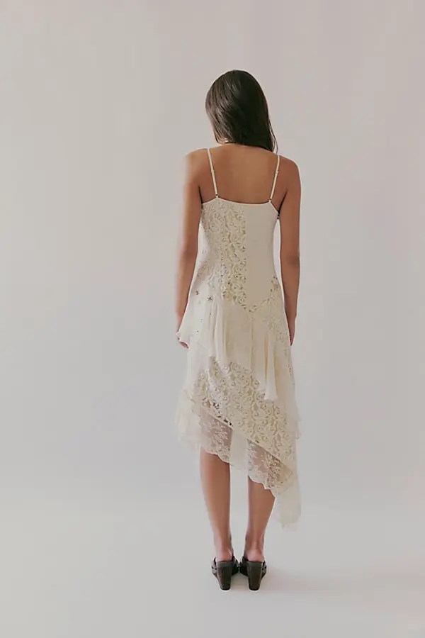NIGEL PRESTON Lace-adorned Midi Slip Dress - Cream