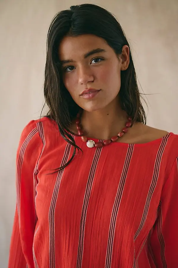 Free People Salt And Stripes Short Set - Rust