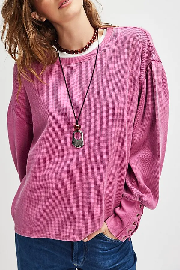 Free People Lapis Cuff Thermal Top - Plumdrop