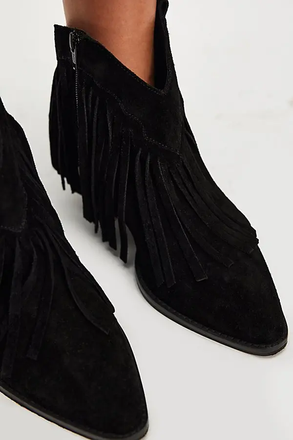 Seychelles Fringe Rider Western Ankle Boots - Black Suede