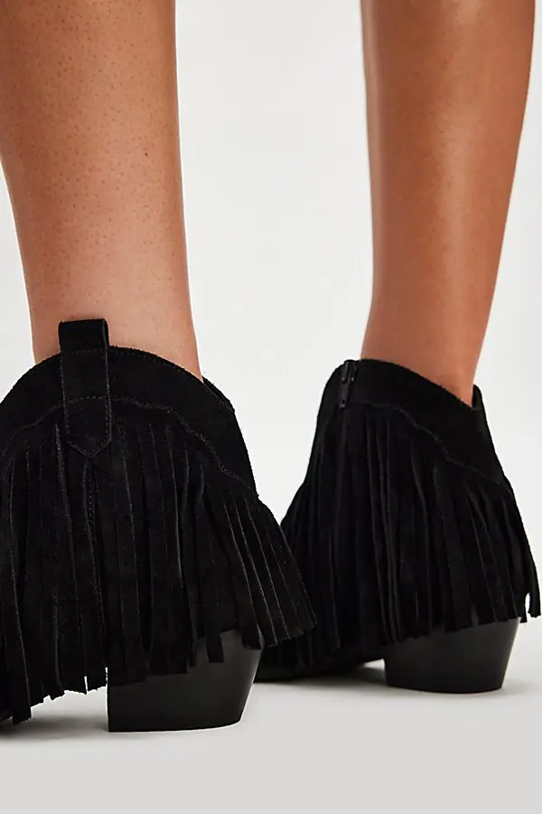 Seychelles Fringe Rider Western Ankle Boots - Black Suede