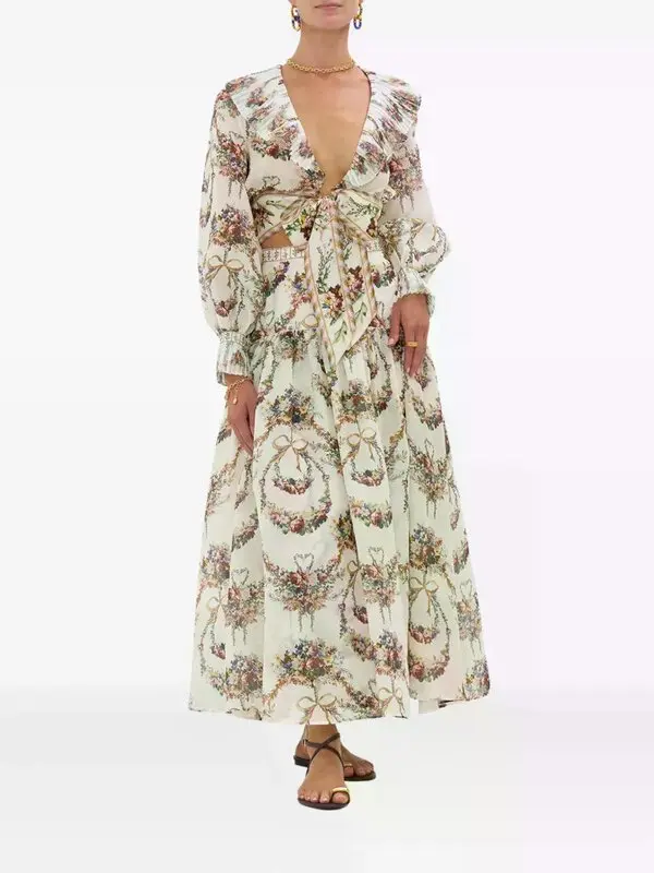 Camilla Floral-print Tiered Skirt - Neutrals