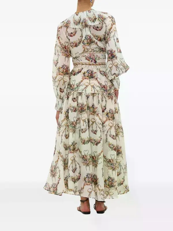 Camilla Floral-print Tiered Skirt - Neutrals