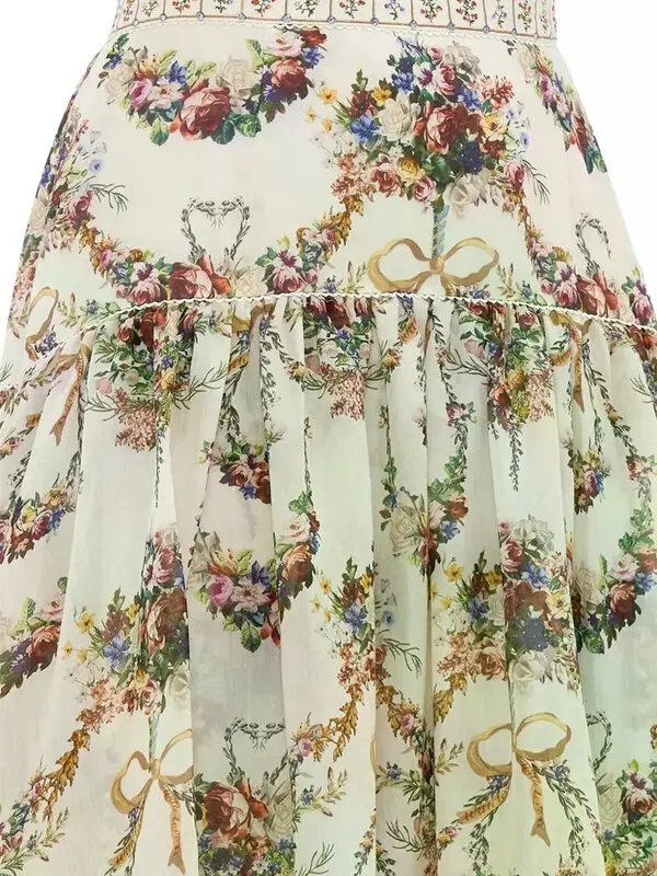 Camilla Floral-print Tiered Skirt - Neutrals