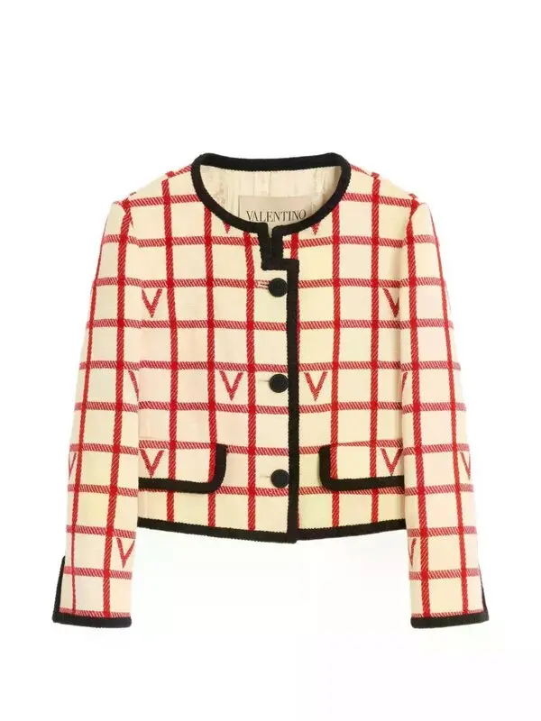 Valentino Garavani Embellished Grid Pattern Jacket - Neutrals