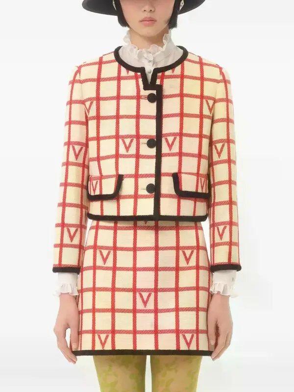 Valentino Garavani Embellished Grid Pattern Jacket - Neutrals