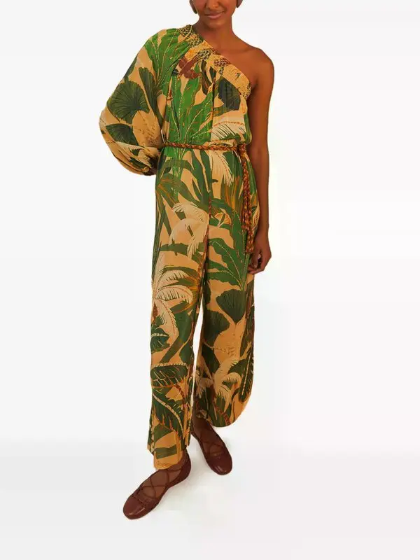 Farm Rio One-shoulder Tropical-print Jumpsuit - Neutrals