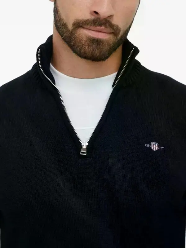 Gant Embroidered Half-zip Sweater - Black