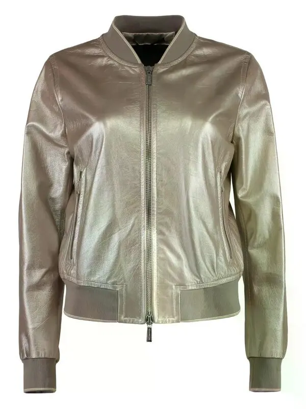 MOORER Metallic-effect Leather Bomber Jacket