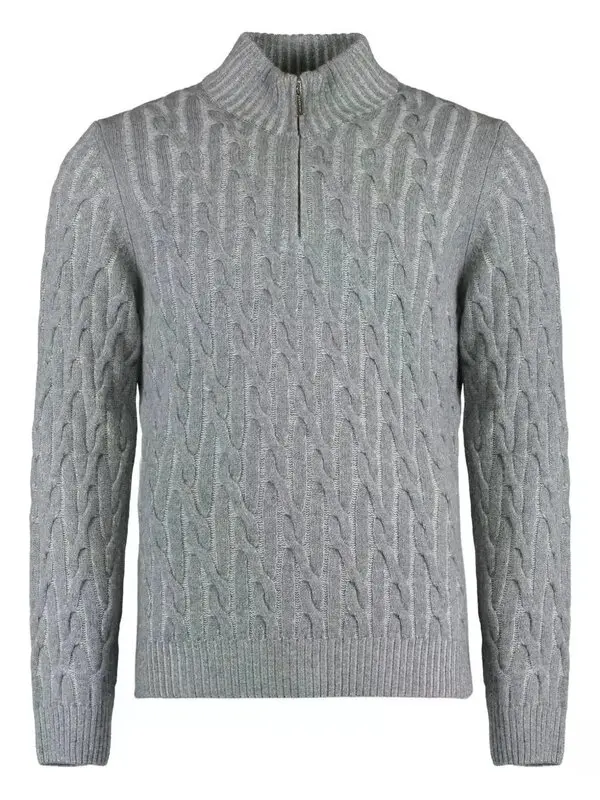 MOORER Cable-knit Half-zip Pullover - Grey