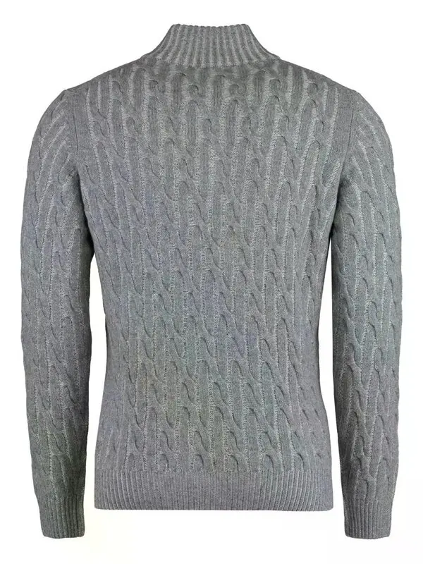 MOORER Cable-knit Half-zip Pullover - Grey