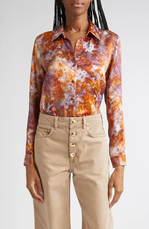 L'Agence Tyler Leaf Print Silk Shirt