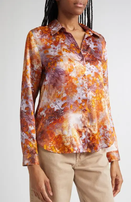 L'Agence Tyler Leaf Print Silk Shirt