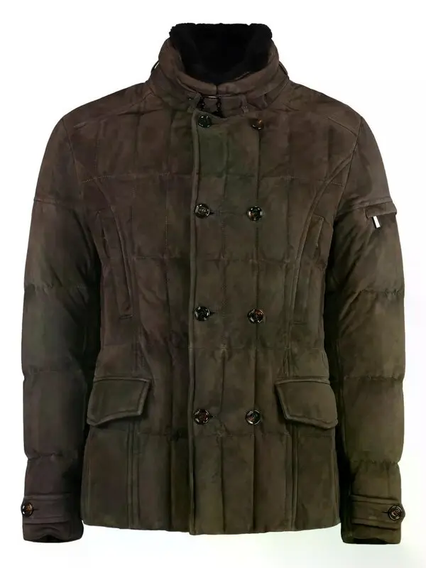 MOORER Shearling-collar Quilted Jacket - Brown