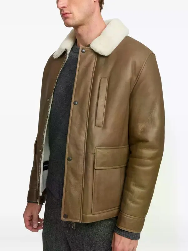 YVES SALOMON Shearling Collar Leather Jacket