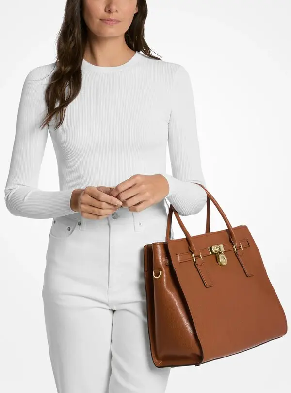 Michael Kors Hamilton Moderne Large Leather Satchel - Brown