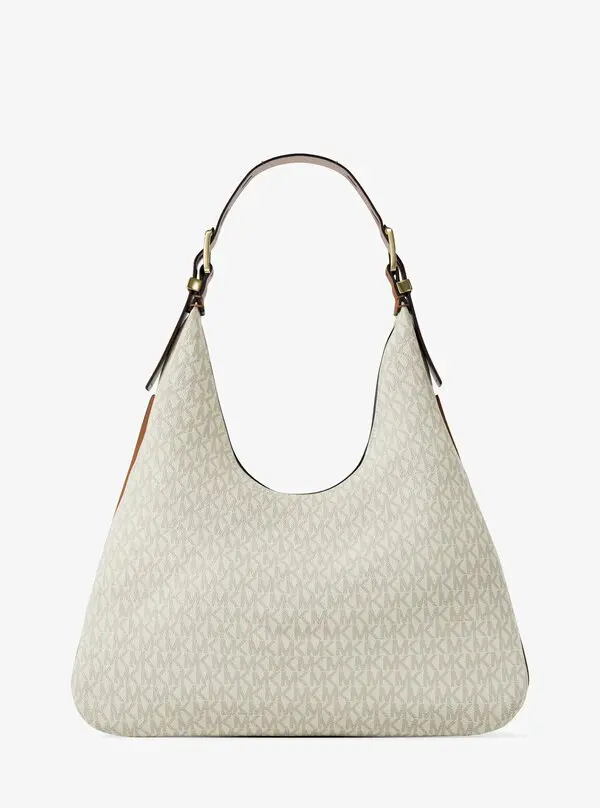 Michael Kors Nolita Large Signature Logo Hobo Shoulder Bag - Natural