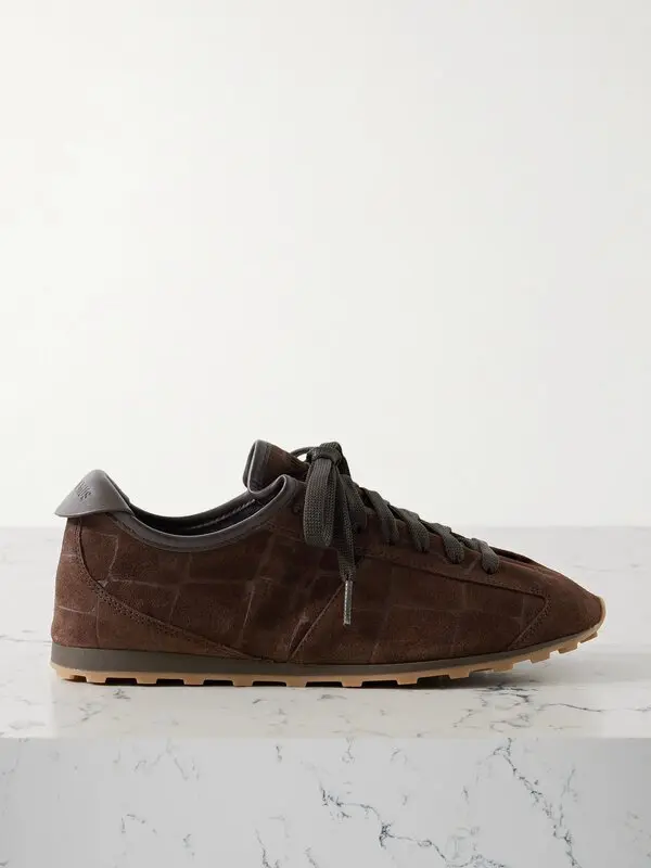 Jacquemus The Tennis Leather-trimmed Croc-effect Suede Sneakers - Brown