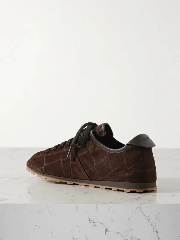 Jacquemus The Tennis Leather-trimmed Croc-effect Suede Sneakers - Brown