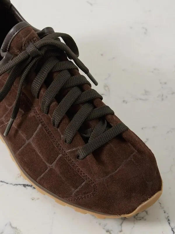 Jacquemus The Tennis Leather-trimmed Croc-effect Suede Sneakers - Brown