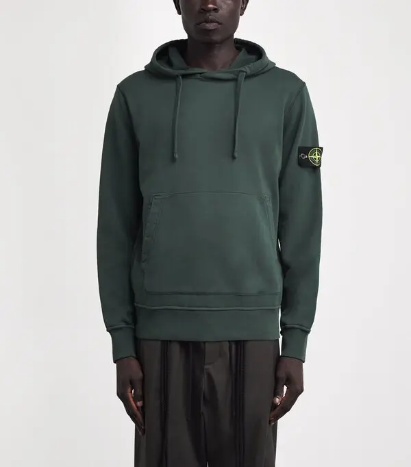 Stone Island Organic Cotton Fleece Hoodie With Embroidered Logo Patch