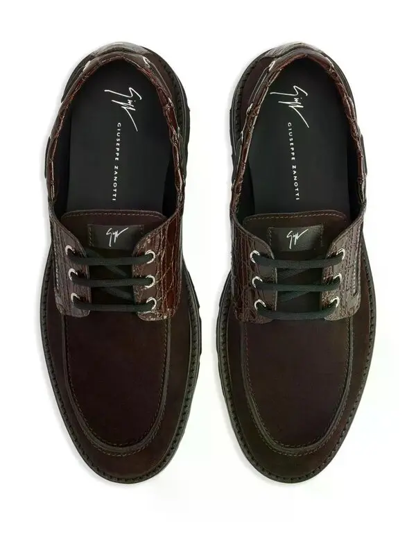 GIUSEPPE ZANOTTI Crocodile-embossed Suede Boat Shoes
