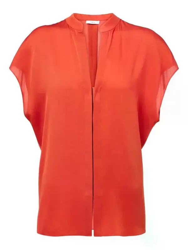 Vince Cap-sleeve Placket Blouse - Red