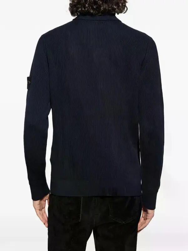Stone Island Ribbed Knit Turtleneck Sweater With Patch Logo - Blue