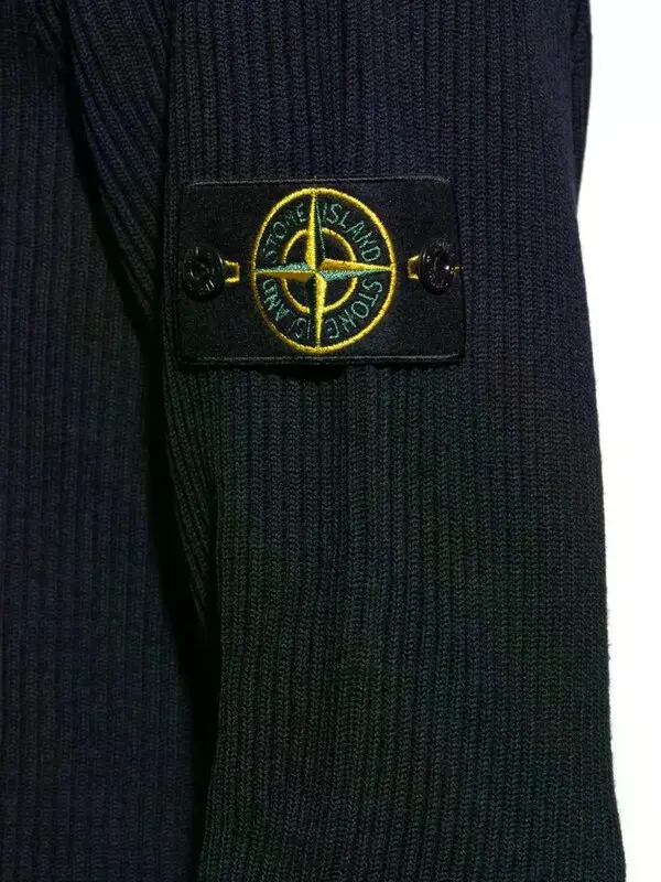 Stone Island Ribbed Knit Turtleneck Sweater With Patch Logo - Blue