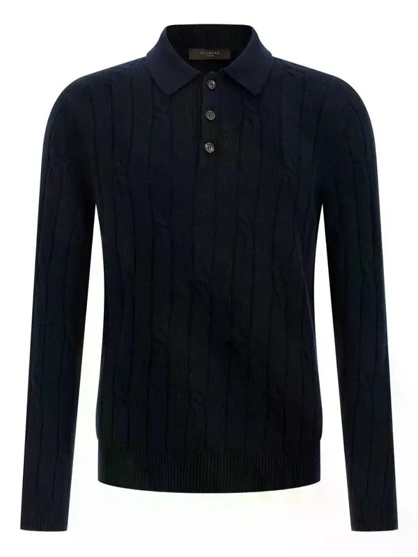 ZANONE Cable-knit Button-placket Polo Shirt - Blue