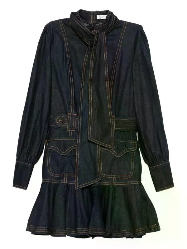 Zimmermann Tied-neck Ruffled Denim Mini Dress