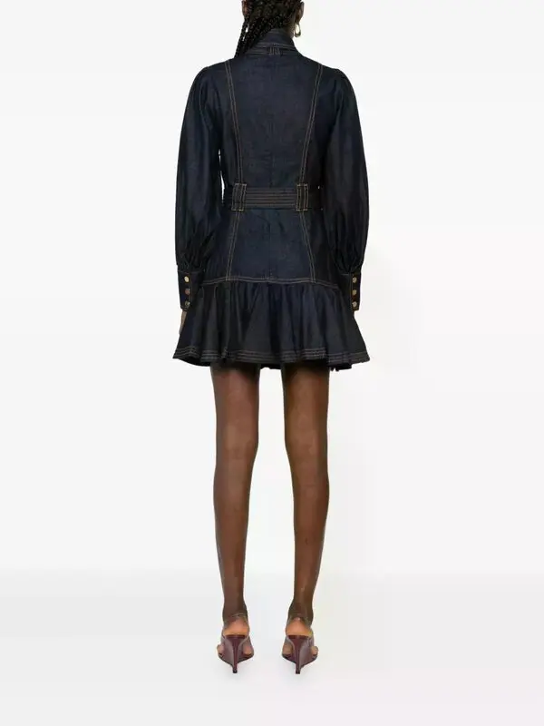 Zimmermann Tied-neck Ruffled Denim Mini Dress