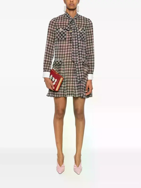 SELF-PORTRAIT Pleated Checked Dress