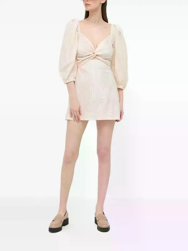 Liviana Conti Puff-sleeve Embroidered Mini Dress - Neutrals