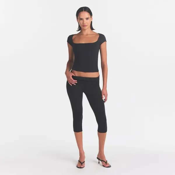 SKIMS Foldover Capri In Cotton Jersey - Soot