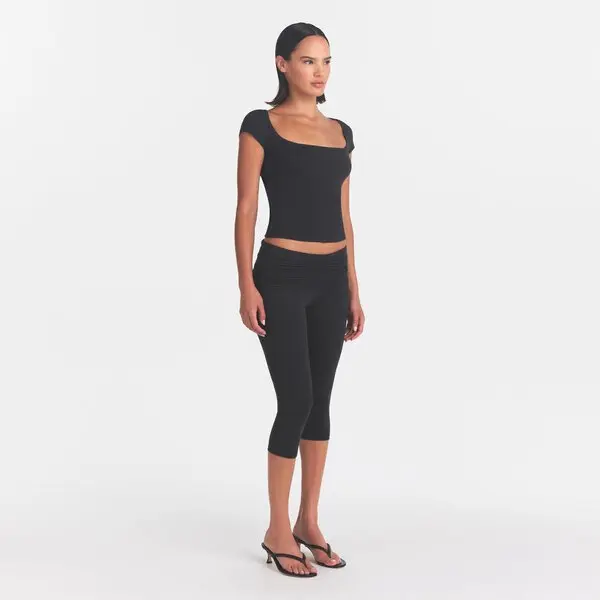 SKIMS Foldover Capri In Cotton Jersey - Soot