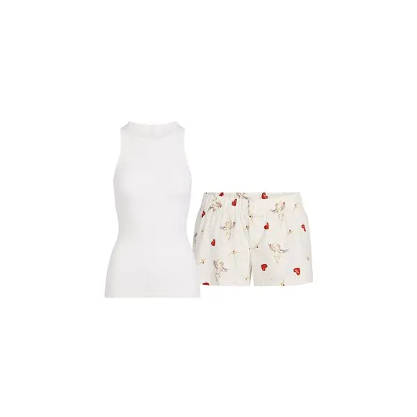 SKIMS Cotton Poplin Boxer Sleep Set - Marble Cherub Print