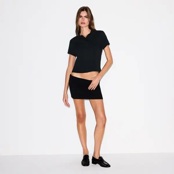 SKIMS Cotton Fleece Foldover Mini Skirt - Onyx