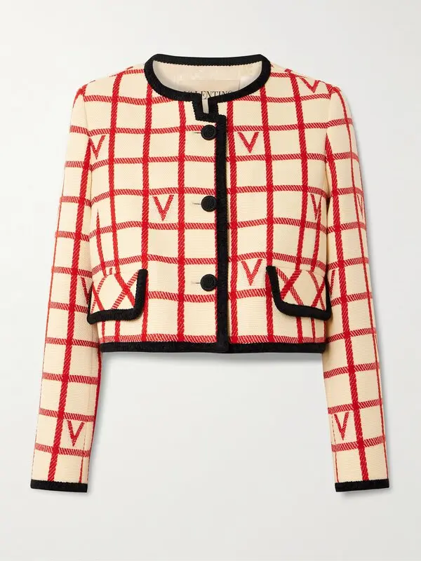 Valentino Garavani Vlogo Cropped Wool-blend Jacket - Cream